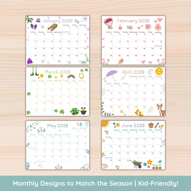 2026 Calendar Printable, Monthly Calendar Editable Template, Family ...