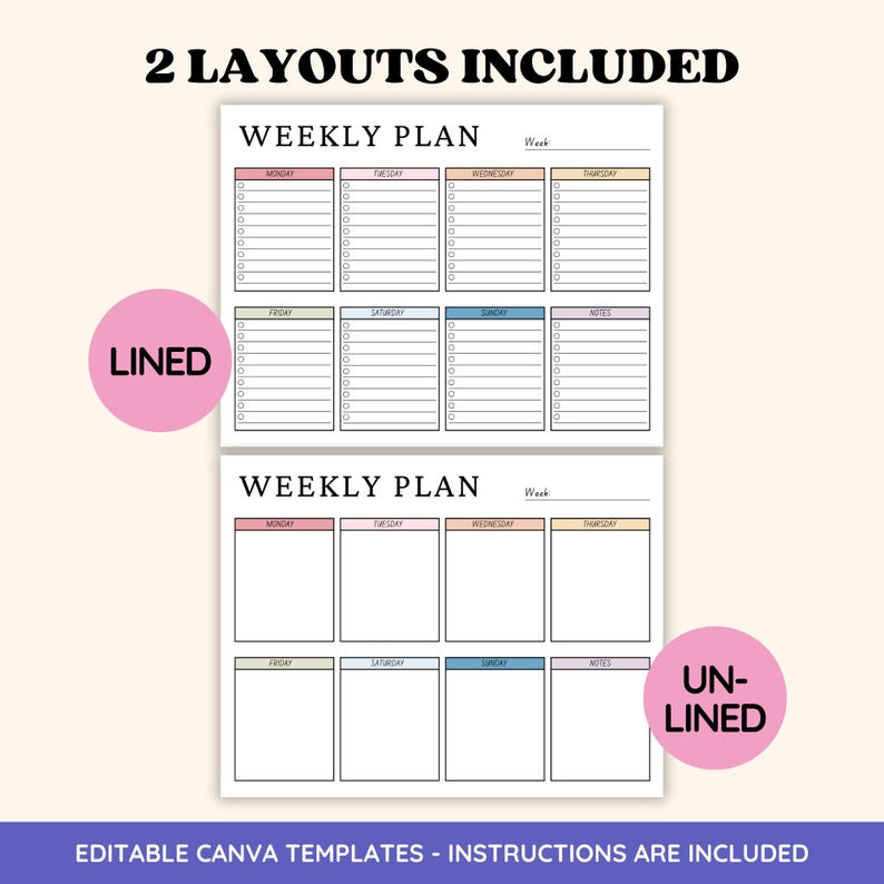 Weekly Planner Printable, to Do List Template, Editable Lined Planner ...