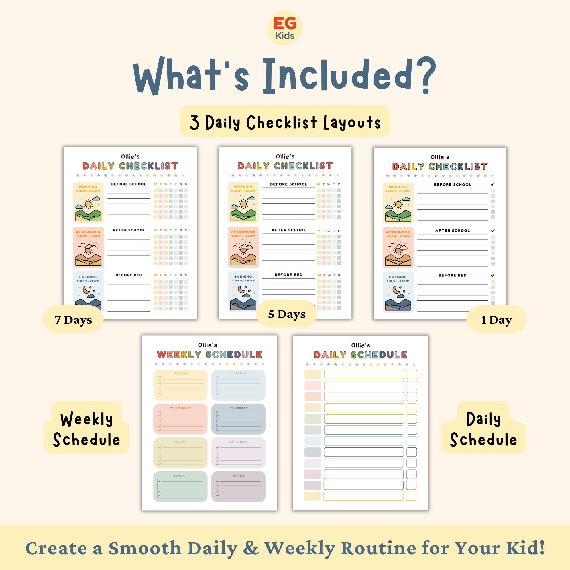 Children Daily Routine Chart Printable, Kids Morning Checklist ...