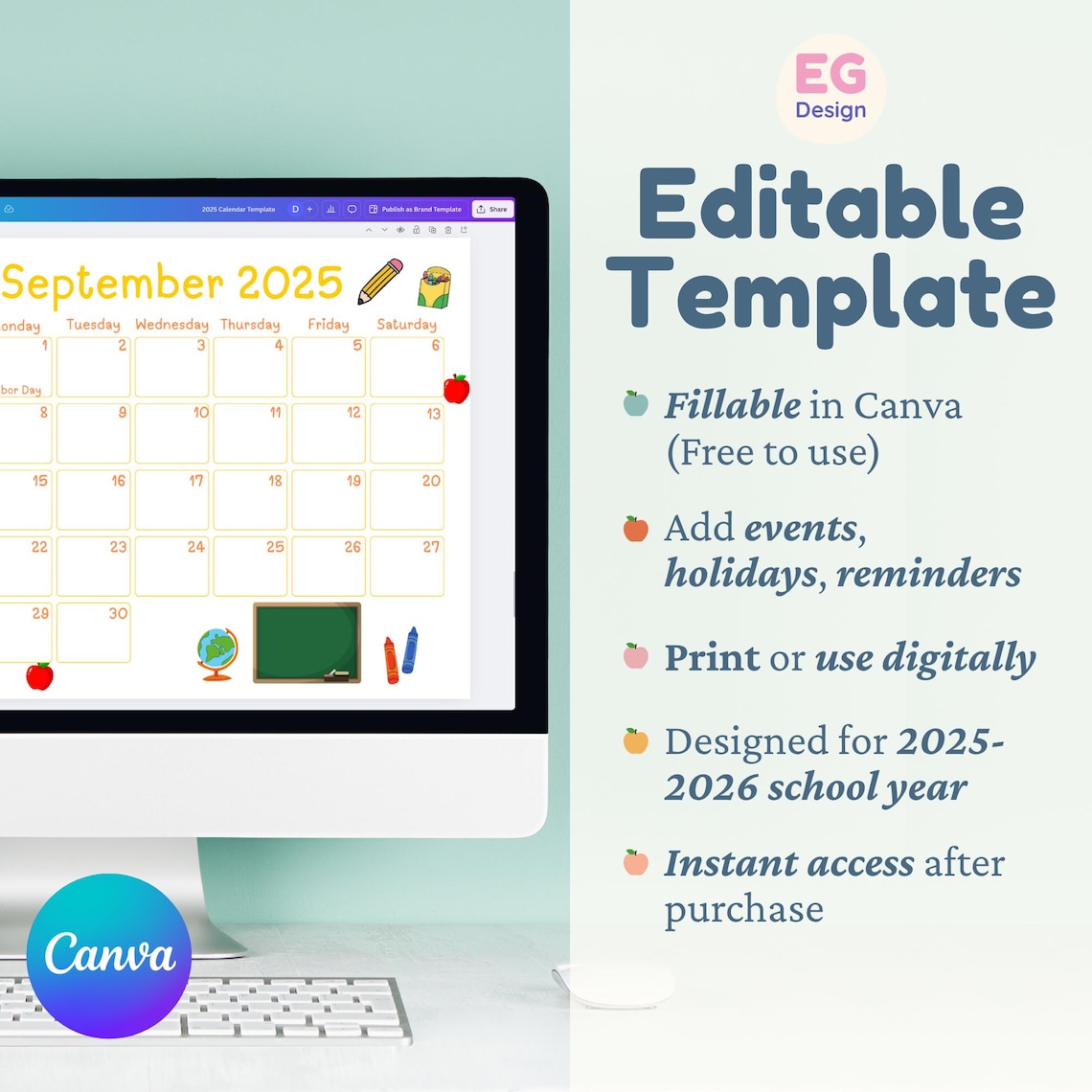 School Year Calendar, 2025 2026 Monthly School Planner, Editable ...