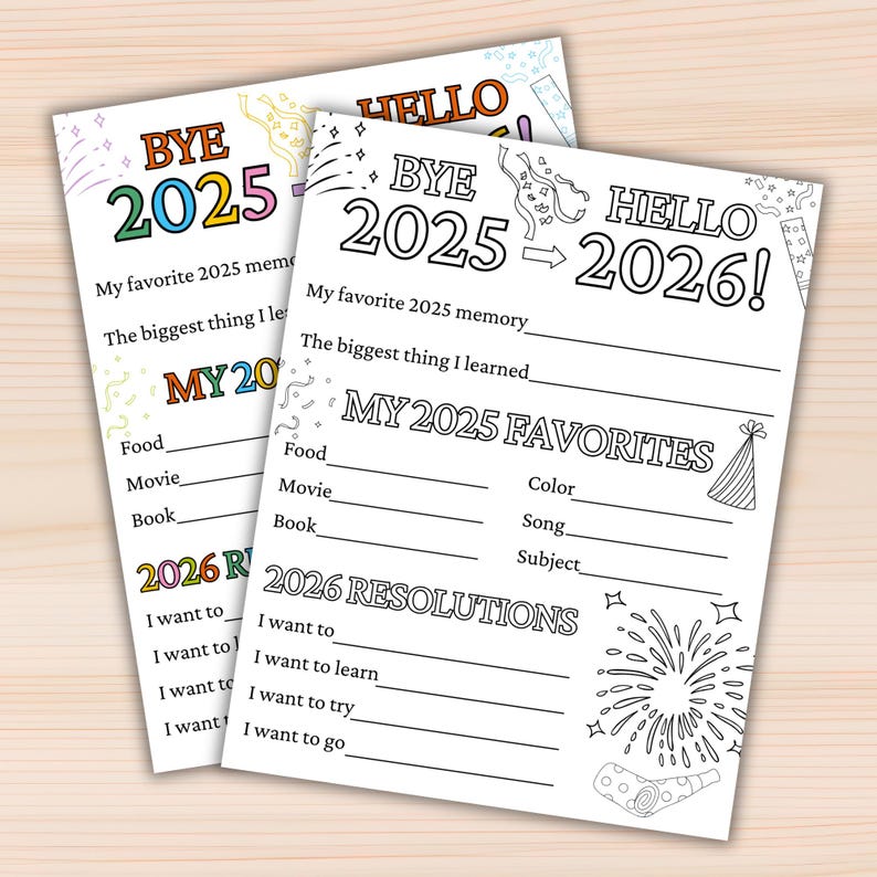 New Years Resolution Coloring Printable, Kids 2026 Goals, Class New ...