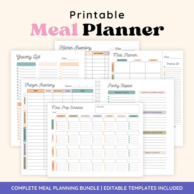Meal Planner Printable, Weekly Meal Planning, Grocery List, Pantry ...