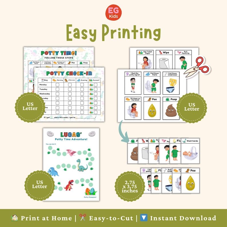 Dinosaur Potty Training Kit Printable, Toddler Potty Reward Chart ...
