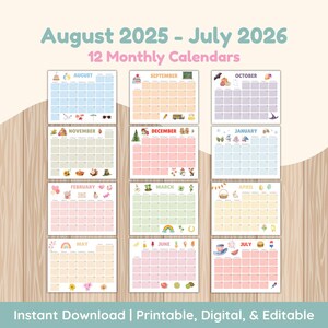 2025 2026 School Year Calendar, Academic Monthly Planner, Editable ...
