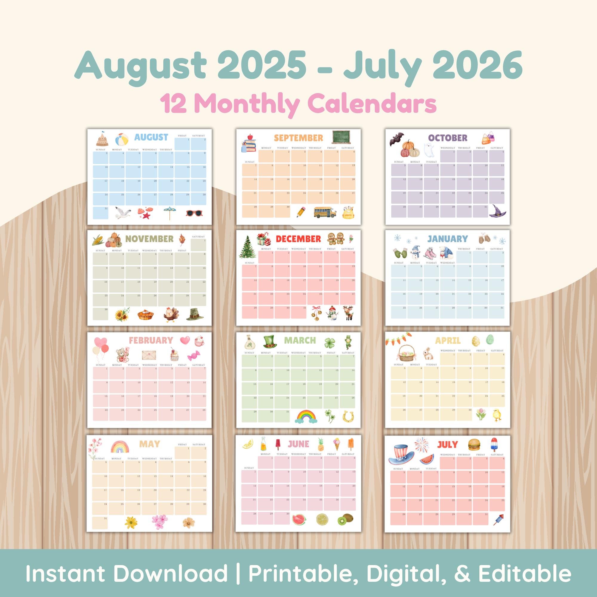2025 2026 School Year Calendar, Academic Monthly Planner, Editable ...