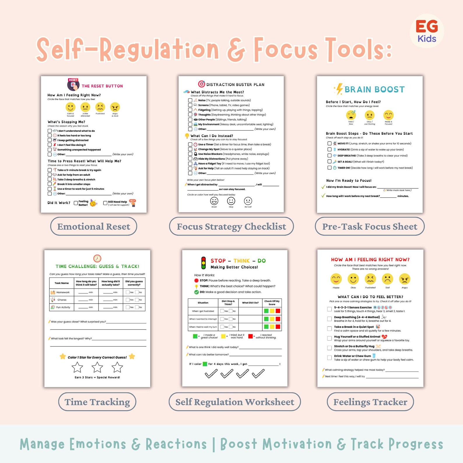 Kids ADHD Printable Tools, Children Routine Charts, Hyperactive ...
