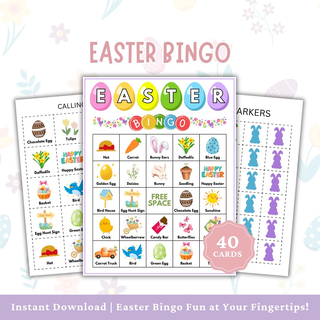 Printable Easter Bingo Cards, Children Bingo Game for Class, Family ...