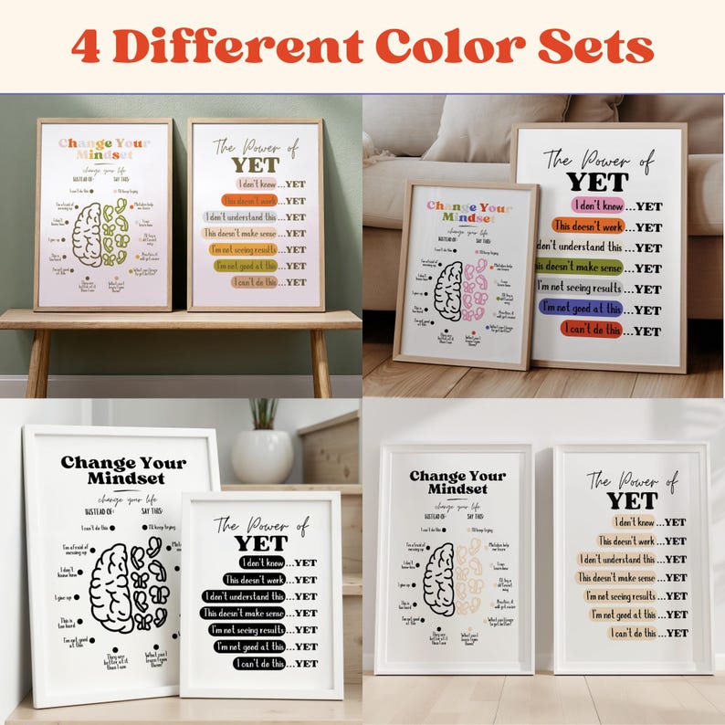 Growth Mindset Posters Set, Therapy Office Decor, School Counselor ...