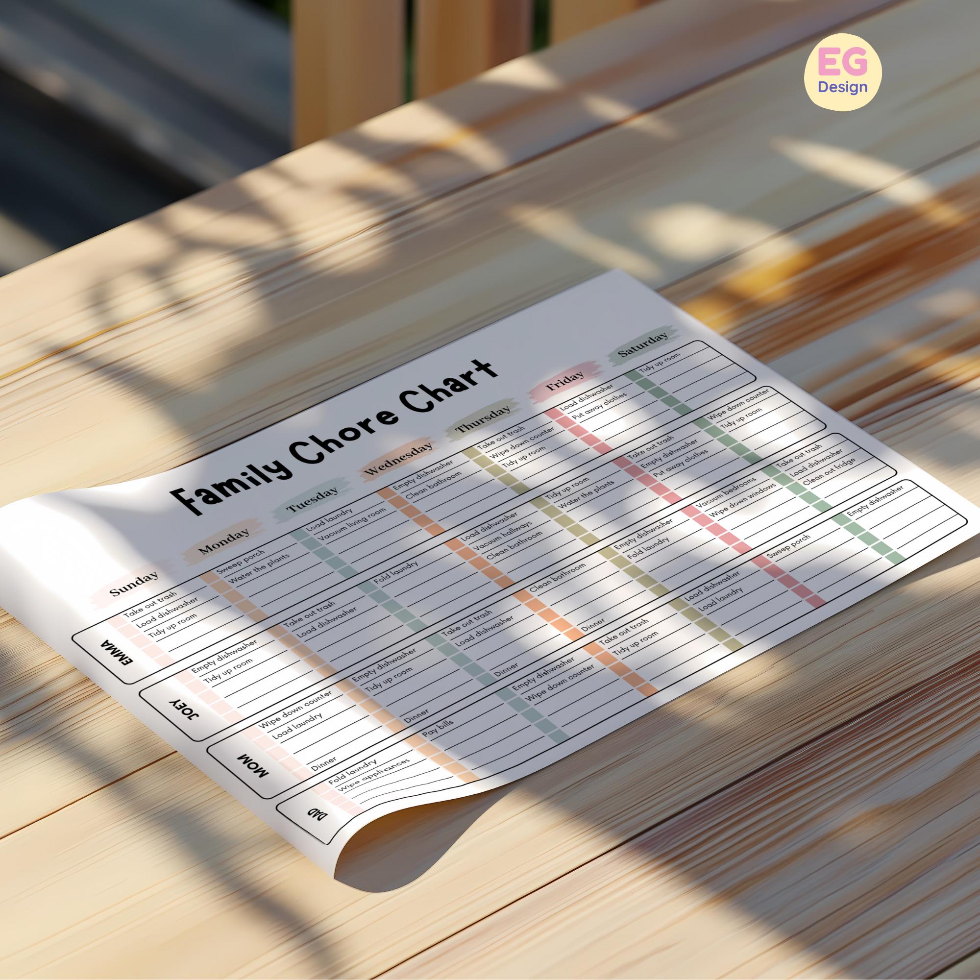 Editable Chore Chart, Printable Weekly Chore Schedule for Family, Kids ...