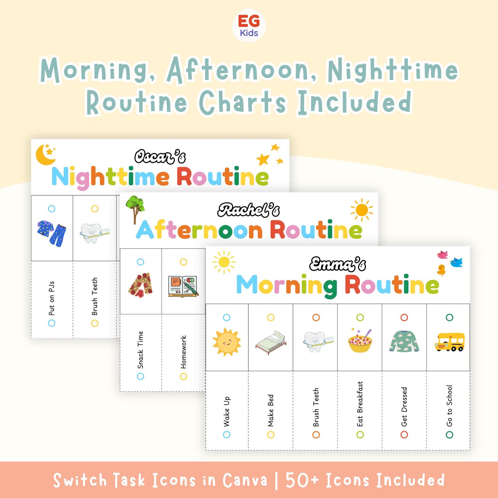 Editable Kids Routine Charts Morning Afternoon Nighttime, Printable ...