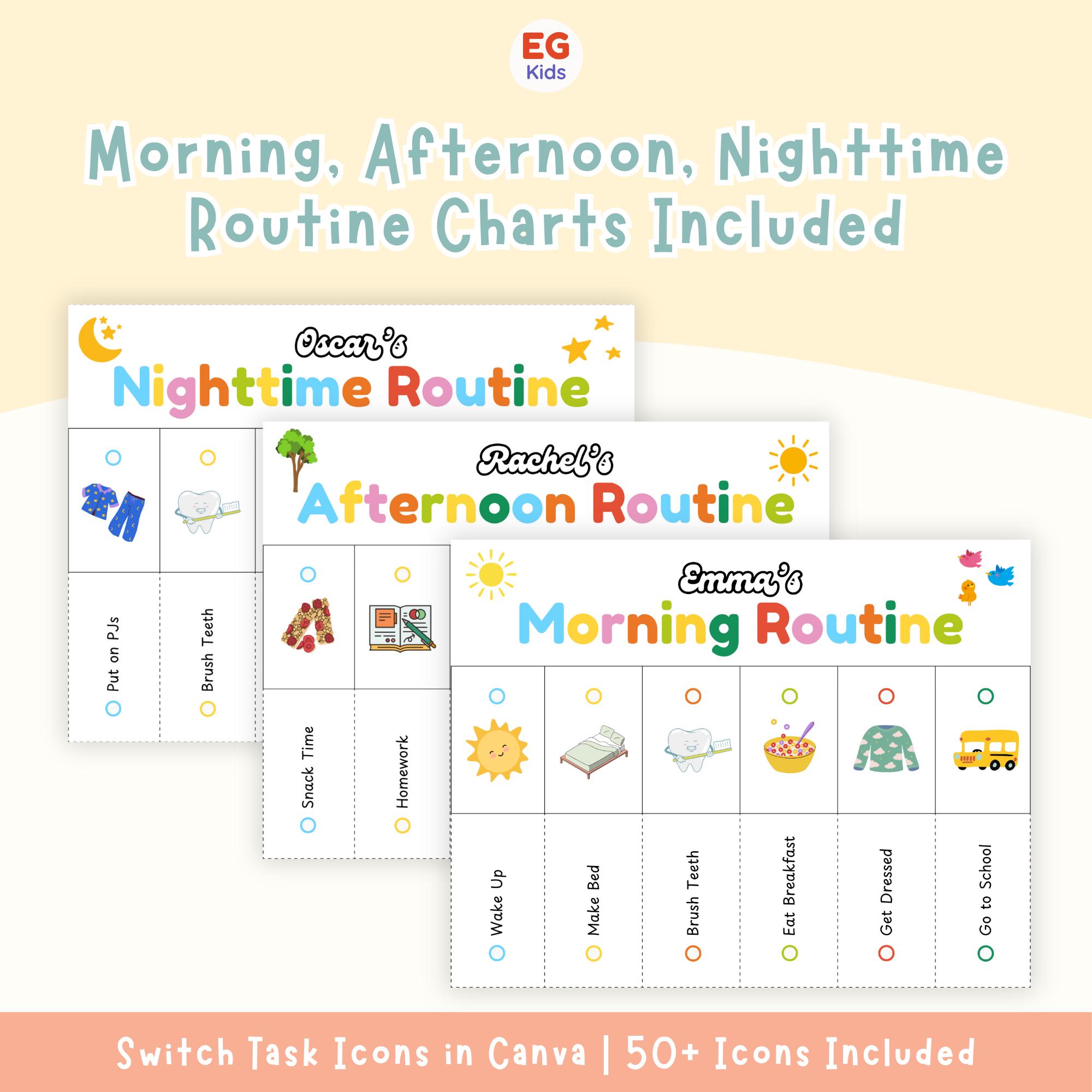 Editable Kids Routine Charts Morning Afternoon Nighttime, Printable ...