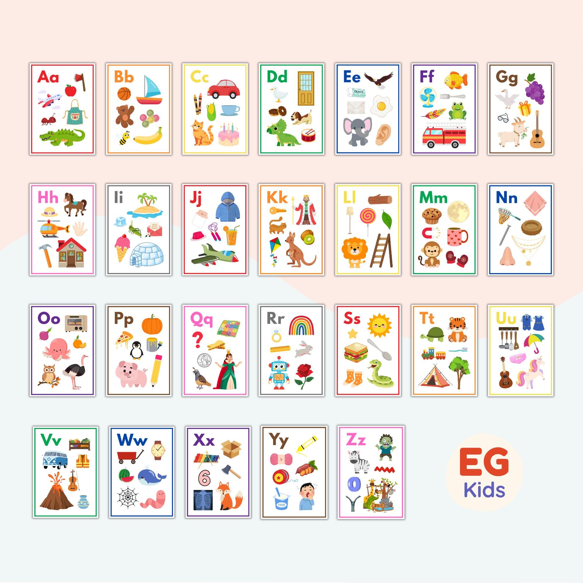 Alphabet Flashcards With Pictures, Toddler ABC Flash Cards, Preschool ...