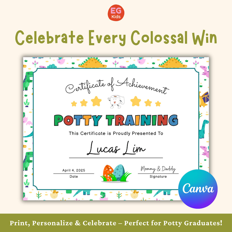 Dinosaur Potty Training Kit Printable, Toddler Potty Reward Chart ...