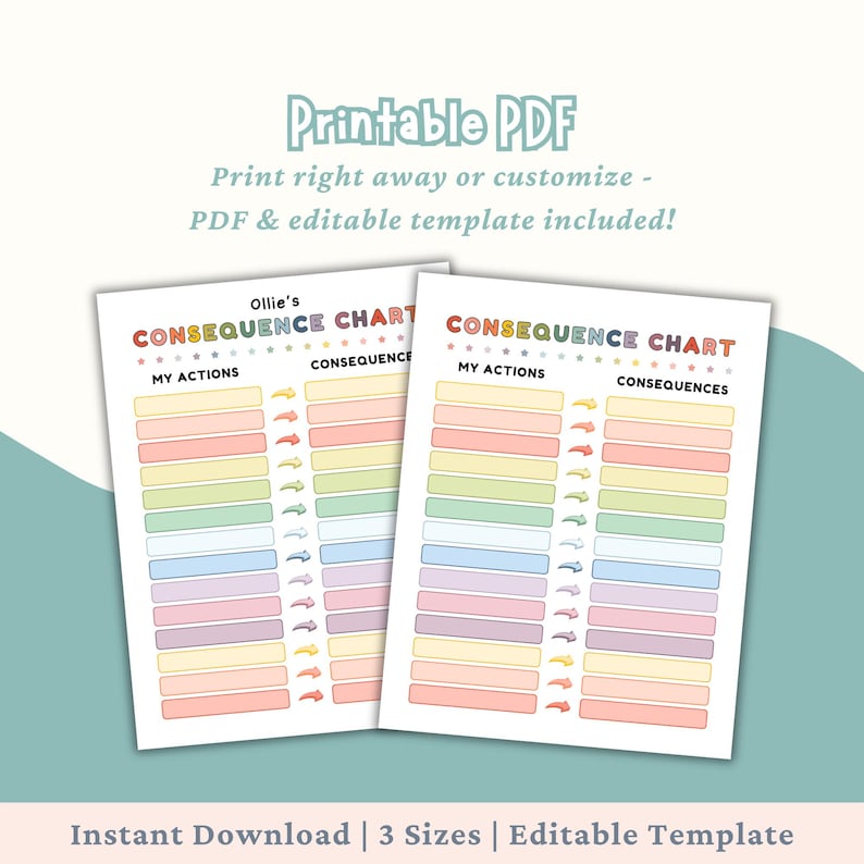 Kids Consequence Chart Printable, Child Behavior Management Discipline ...