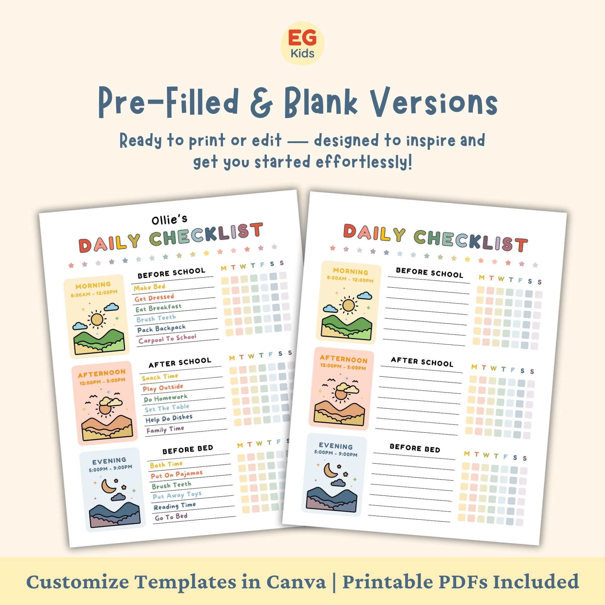 Children Daily Routine Chart Printable, Kids Morning Checklist ...