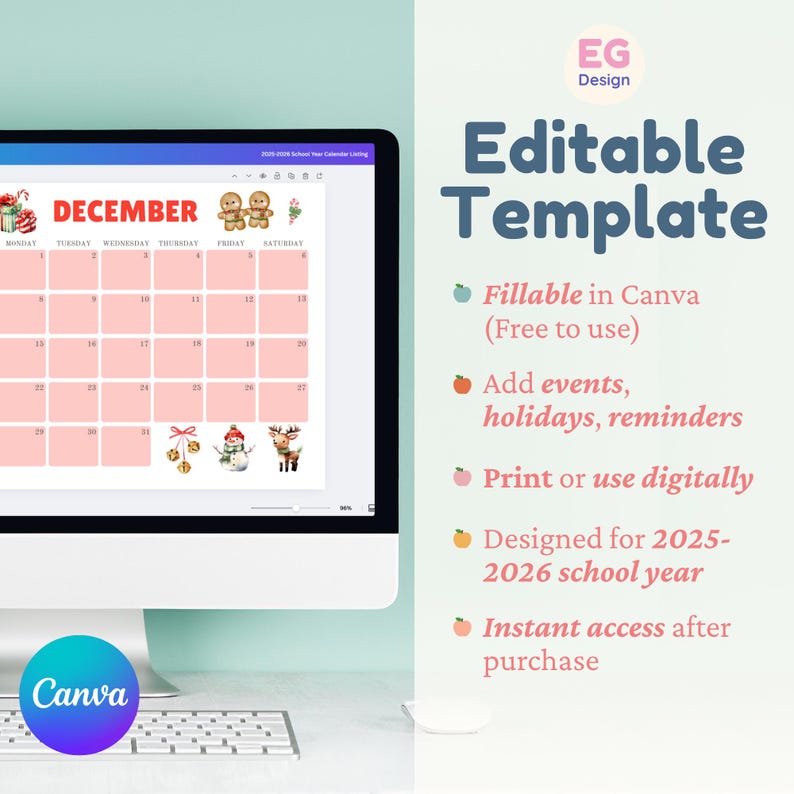 2025 2026 School Year Calendar, Academic Monthly Planner, Editable ...