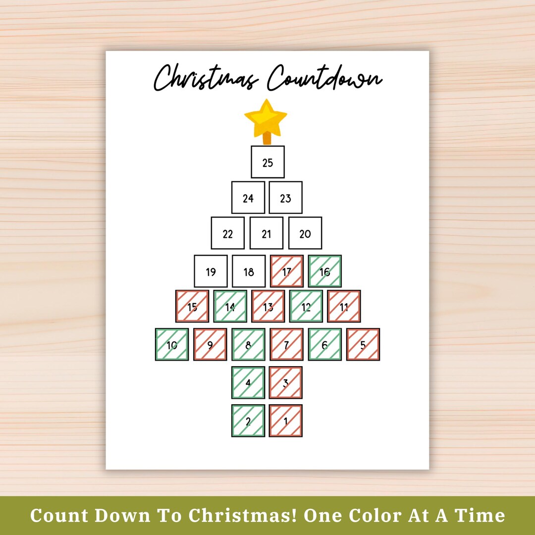 Christmas Countdown Printable, Advent Calendar Coloring Page for Kids ...
