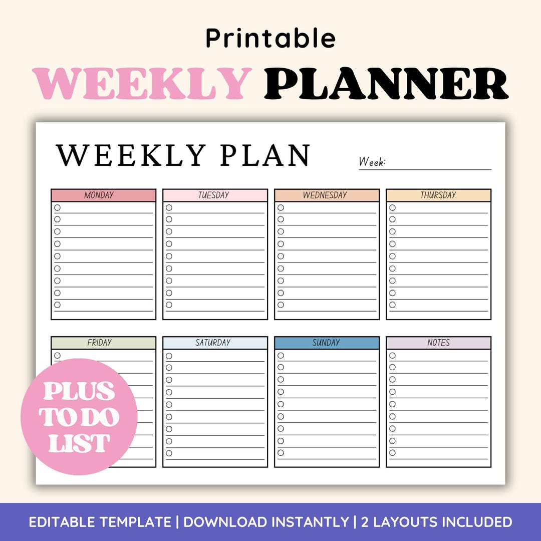 Weekly Planner Printable, to Do List Template, Editable Lined Planner ...