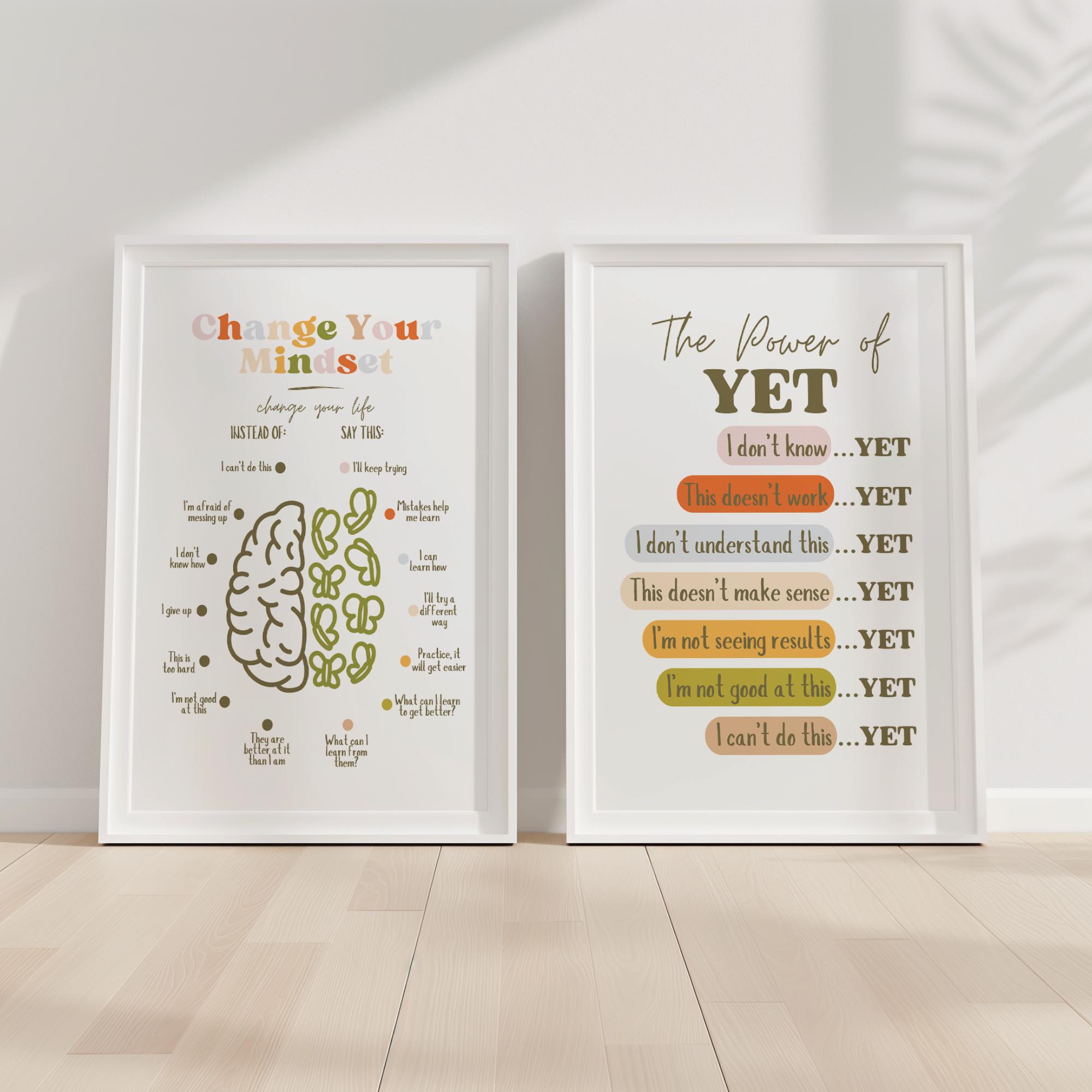 Growth Mindset Posters Set, Therapy Office Decor, School Counselor ...