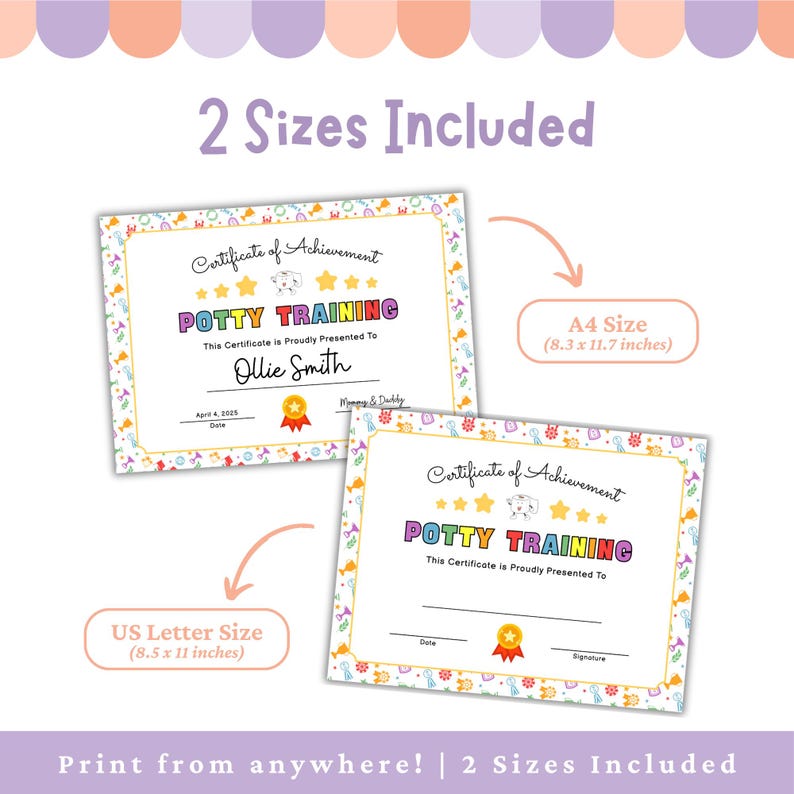 Potty Training Certificate Template, Toddler Potty Training Reward ...