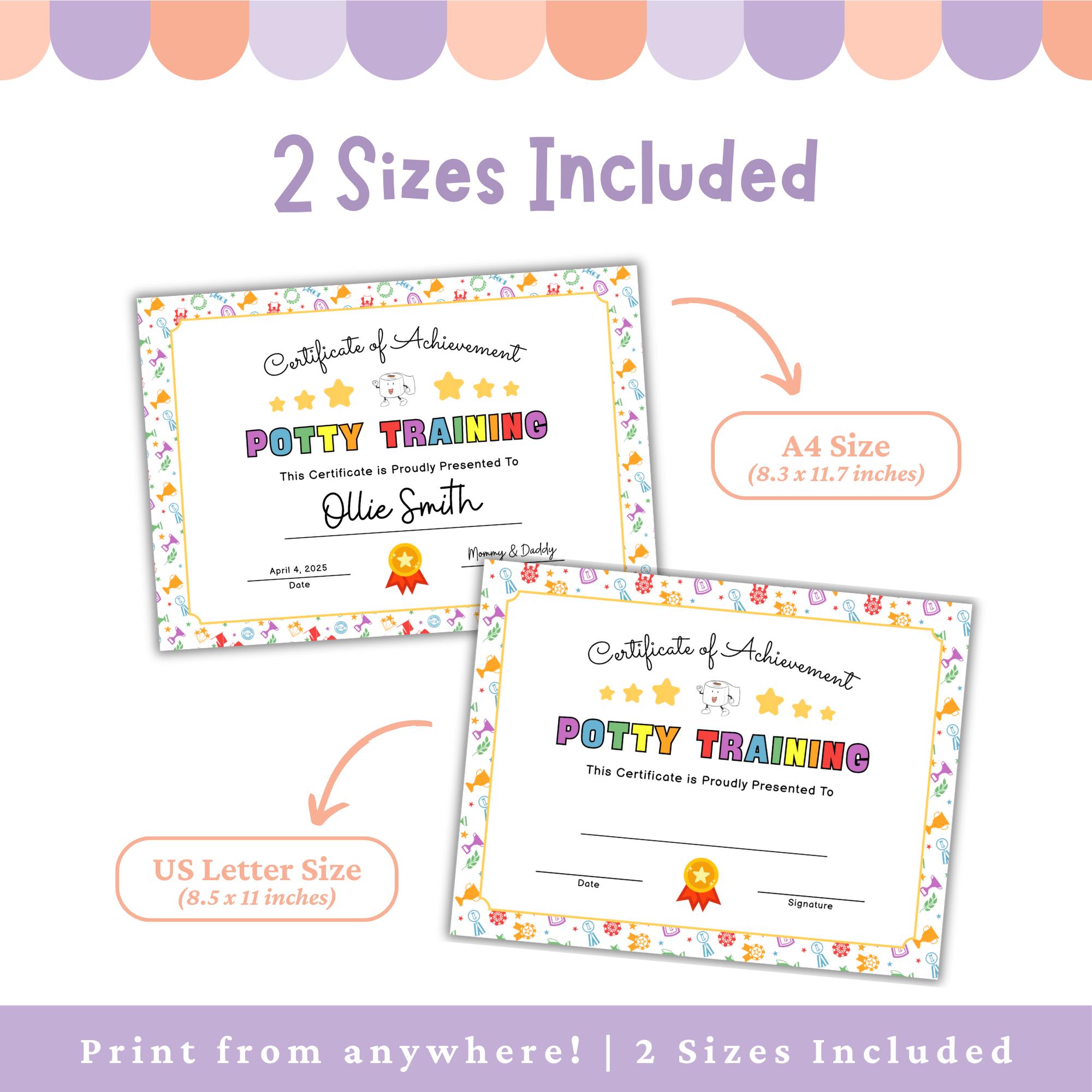 Potty Training Certificate Template, Toddler Potty Training Reward ...