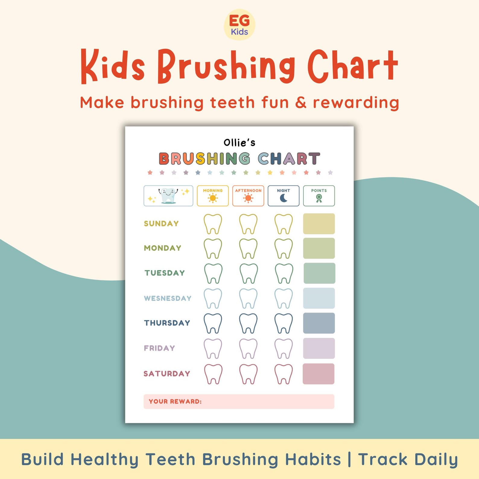 Kids Teeth Brushing Hygiene Chart, Printable Tooth Brushing Reward ...