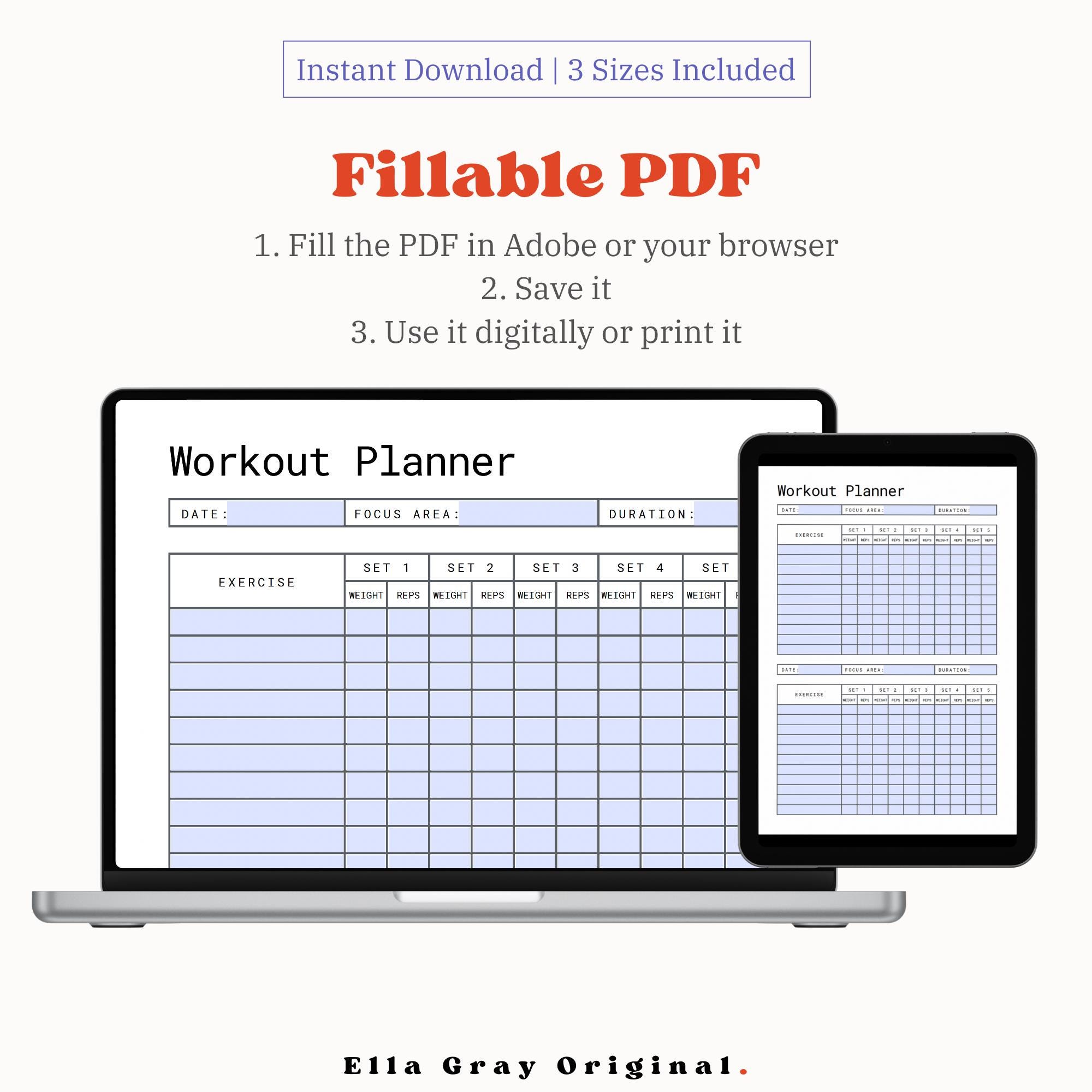 Workout Planner Editable PDF, Printable Fitness Tracker, Home Workout ...