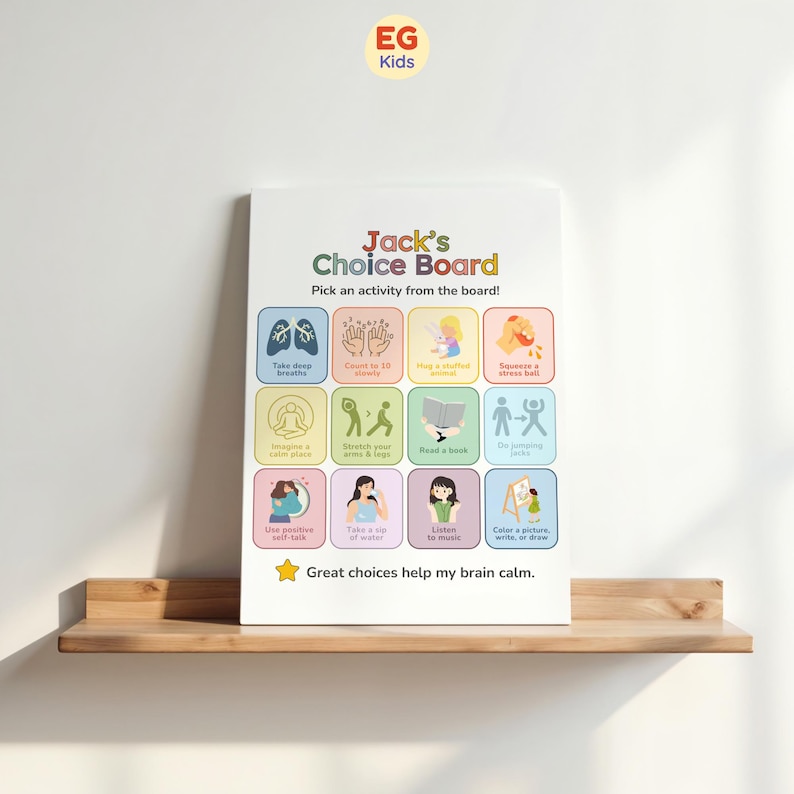 Calm Down Choice Board Printable, Kids Emotional Regulation Tool, SEL ...