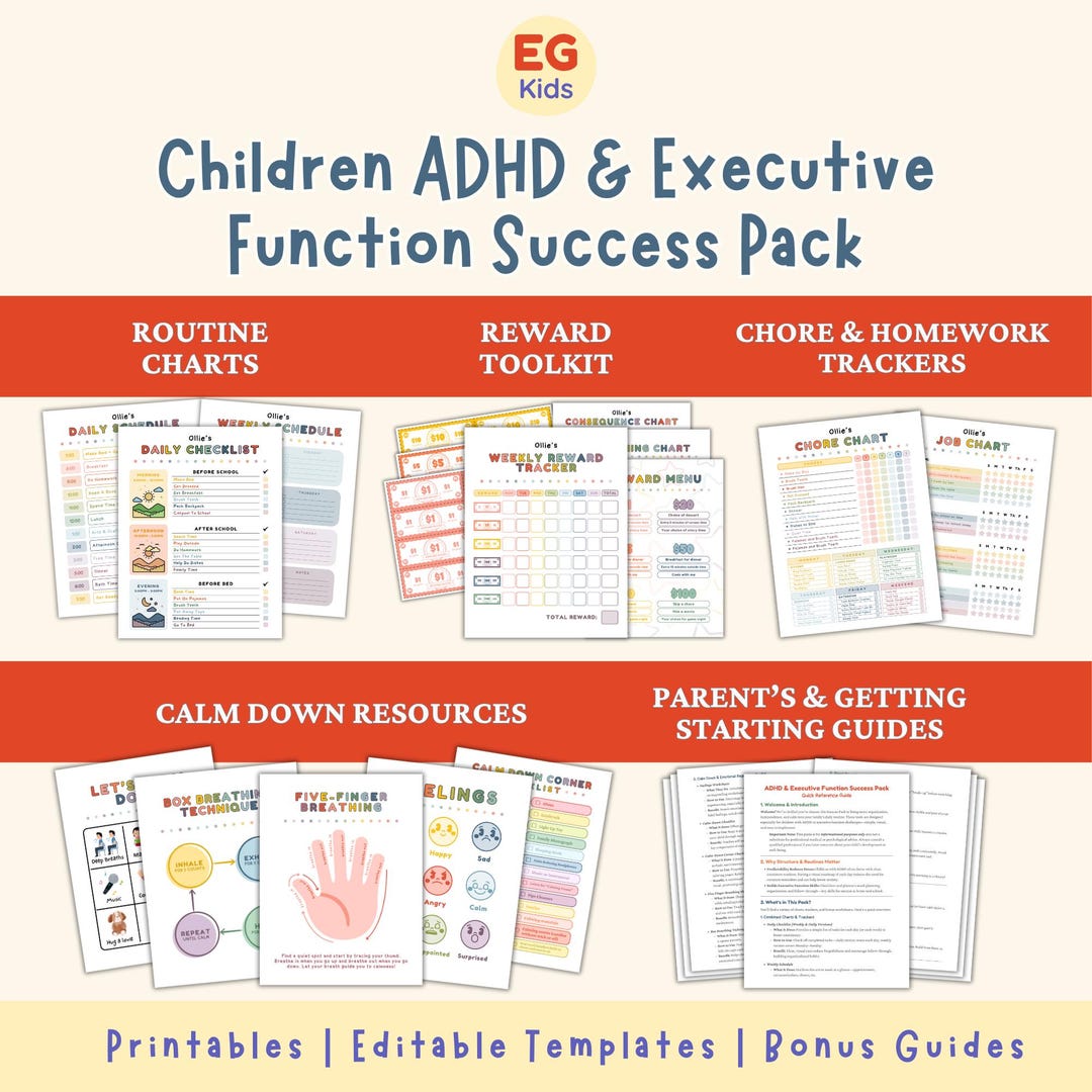 Children ADHD Printables, Kids Executive Function Tools, Behavior ...