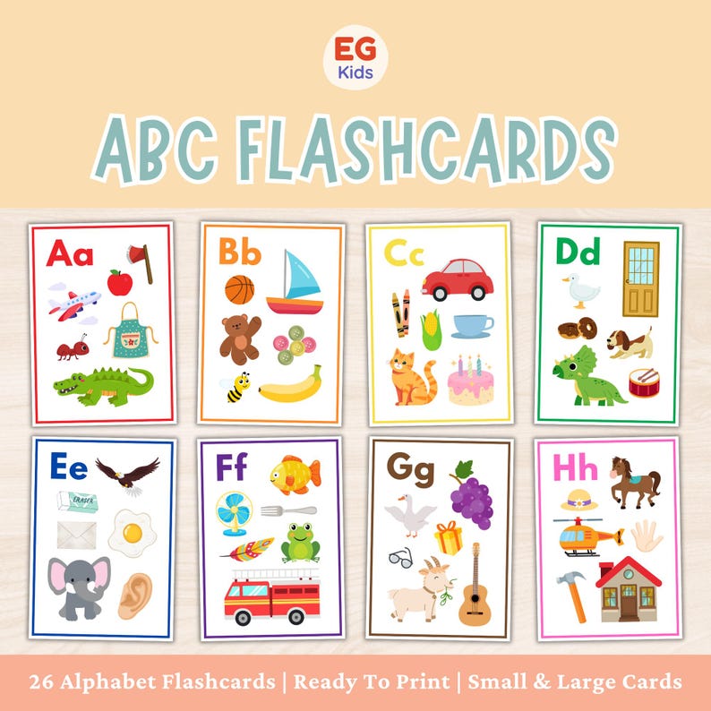 Alphabet Flashcards With Pictures, Toddler ABC Flash Cards, Preschool ...