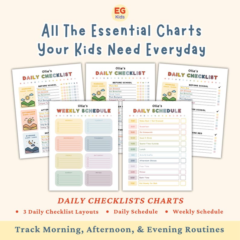 Children Responsibility Charts Bundle, Editable Kids Routine Checklists ...