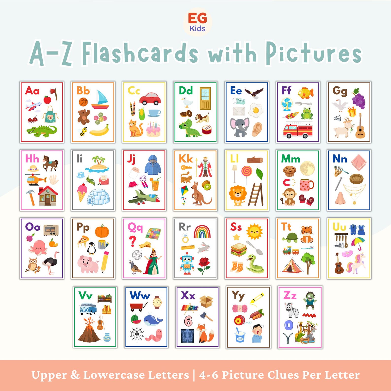 Alphabet Flashcards With Pictures, Toddler ABC Flash Cards, Preschool ...