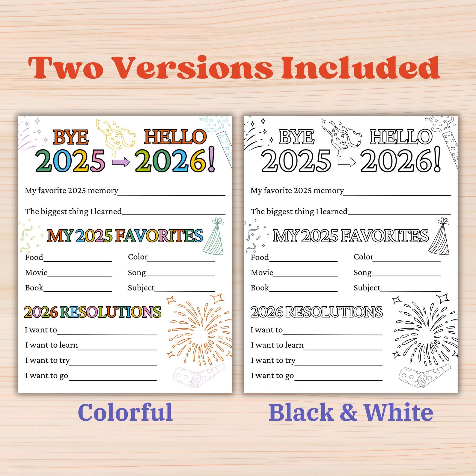 New Years Resolution Coloring Printable, Kids 2026 Goals, Class New ...