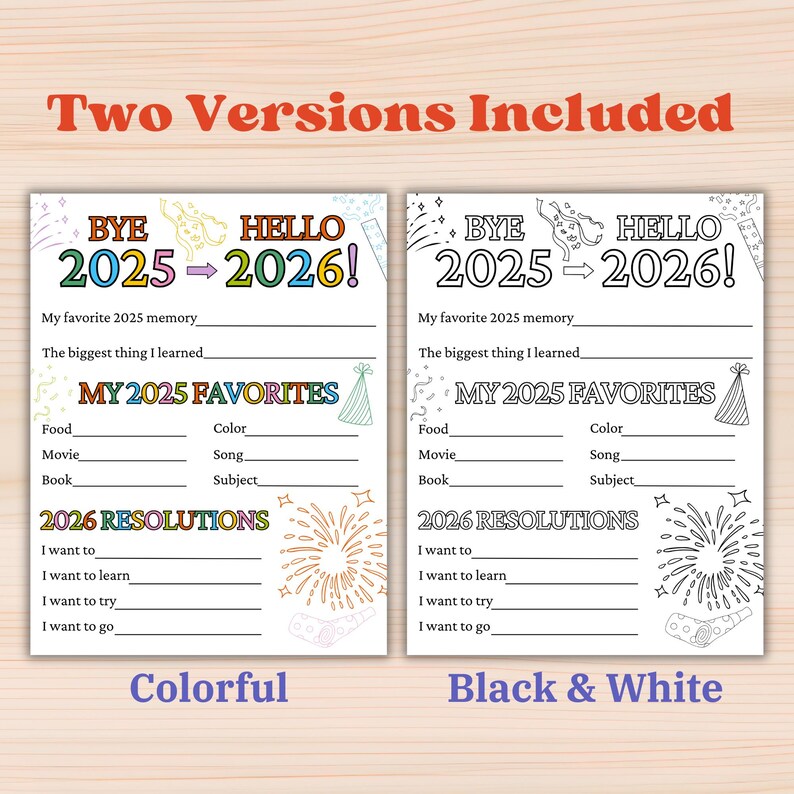 New Years Resolution Coloring Printable, Kids 2026 Goals, Class New ...