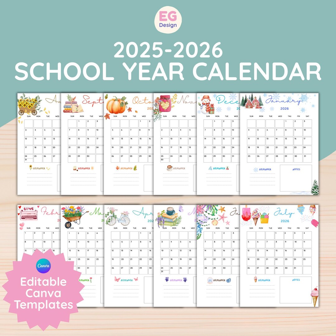 2025 2026 School Year Calendar Vertical, Printable Planner for School ...