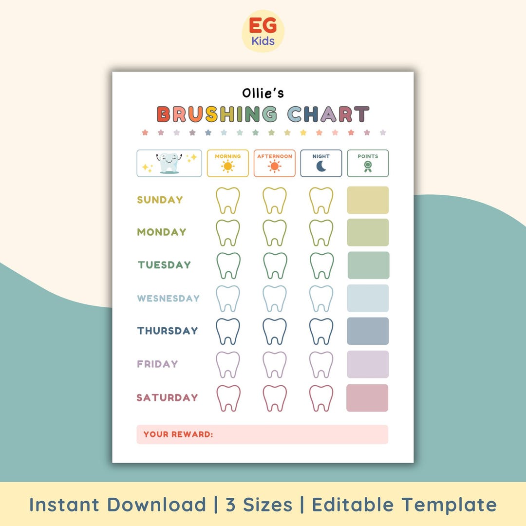 Kids Teeth Brushing Hygiene Chart, Printable Tooth Brushing Reward ...