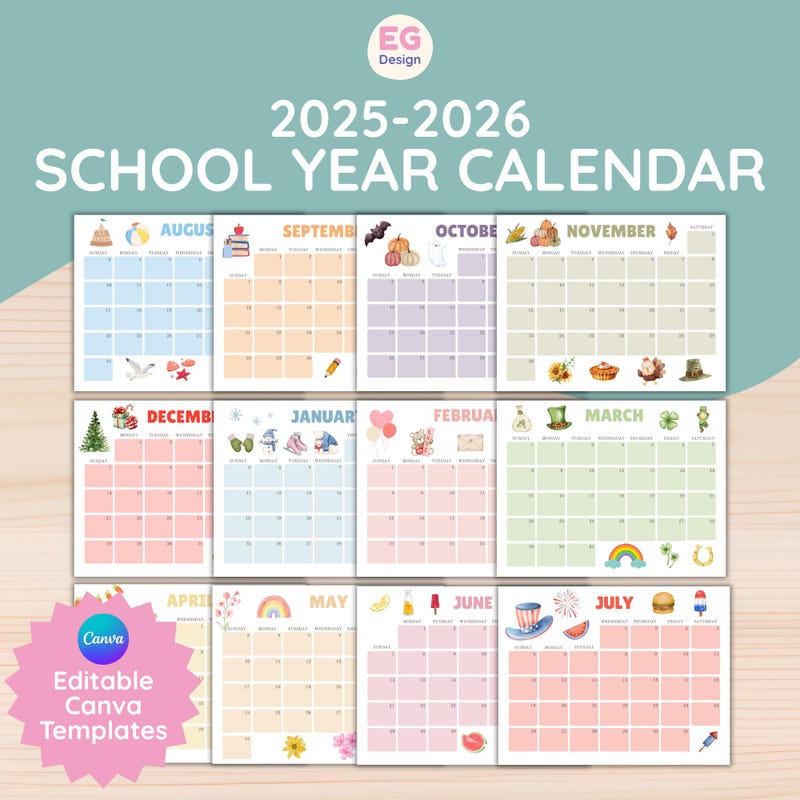 Editable school calendar 25 26 - Etsy België