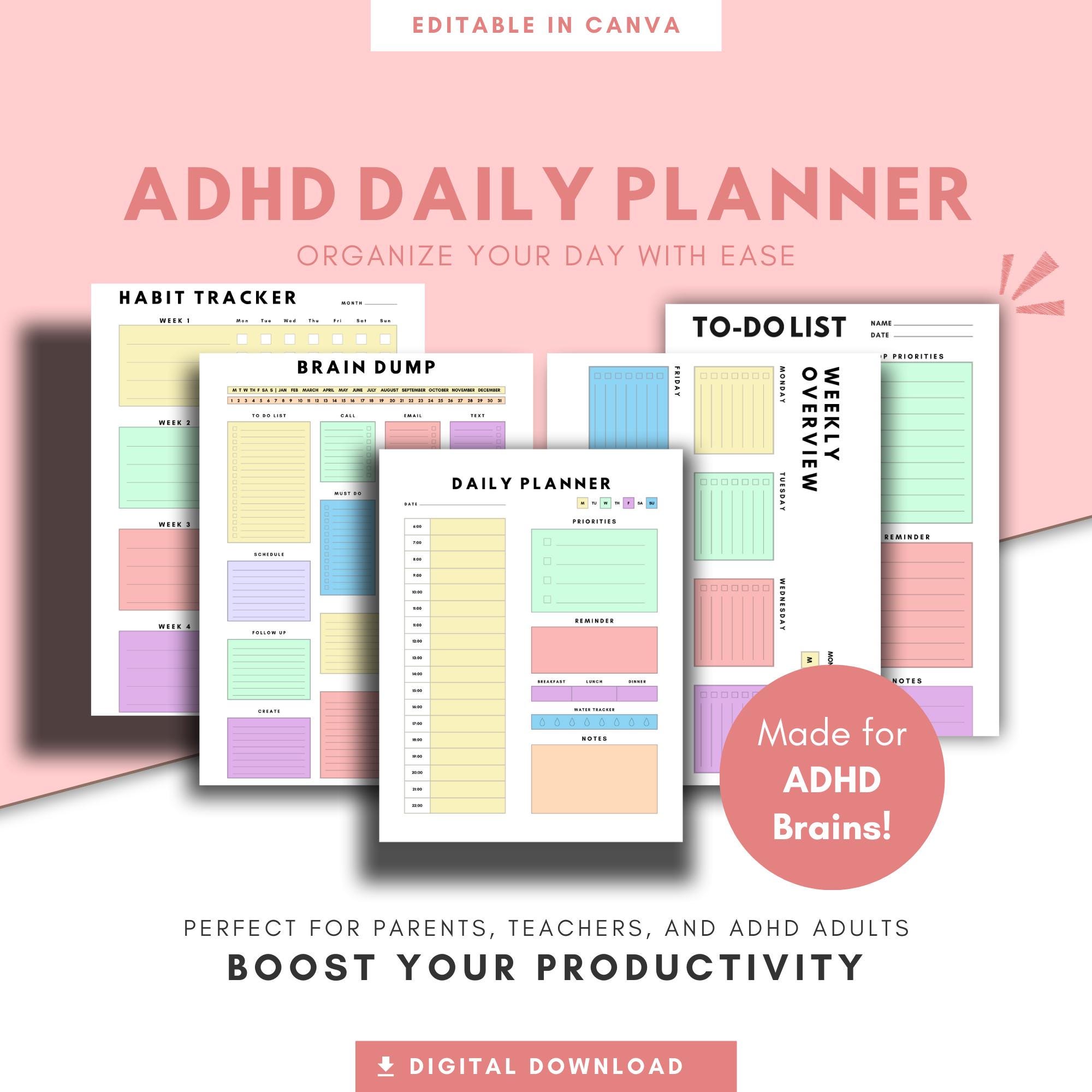 Adult ADHD Planner, Time Management, to Do List, Executive Dysfunction ...