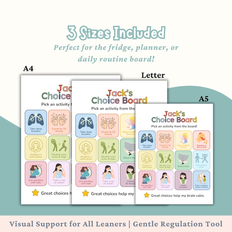 Calm Down Choice Board Printable, Kids Emotional Regulation Tool, SEL ...
