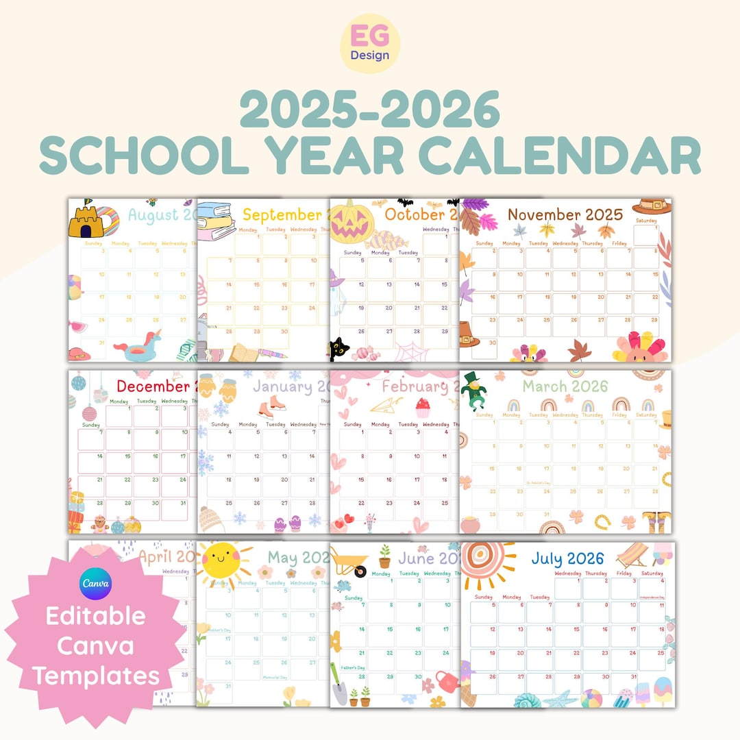 2025 2026 School Year Calendar Printable, Classroom August to July ...