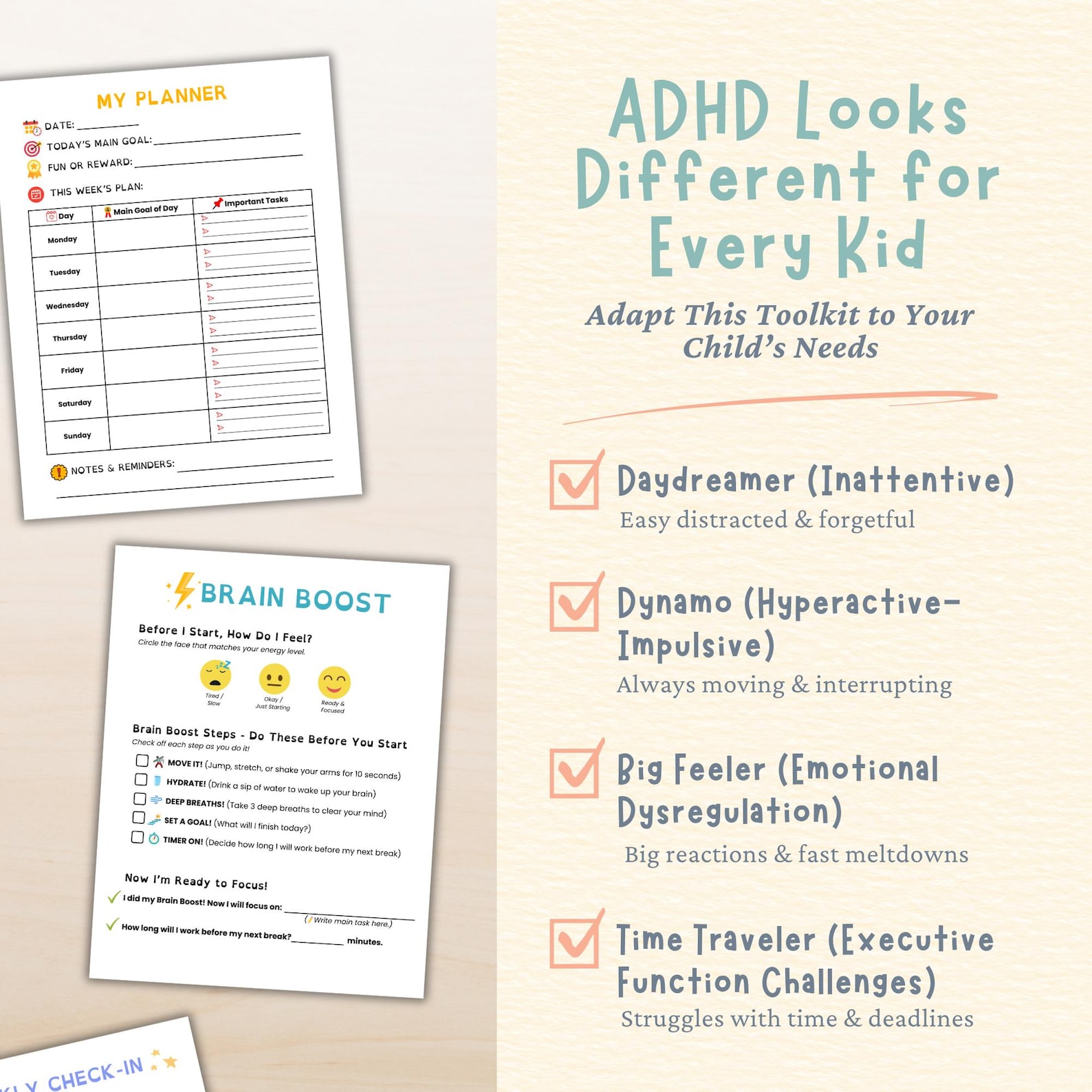 Kids ADHD Printable Tools, Children Routine Charts, Hyperactive ...