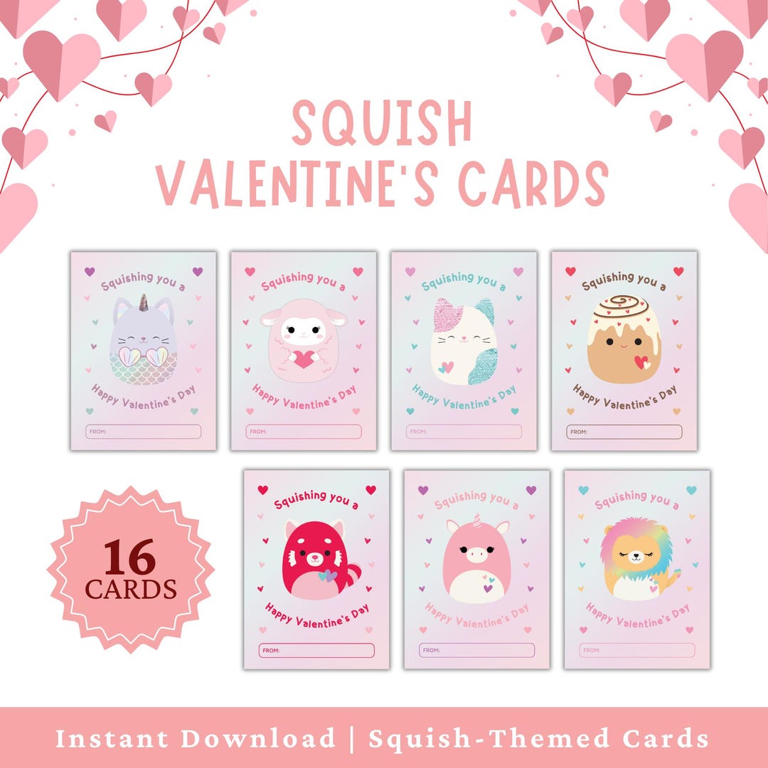 Squishmallow Valentine's Cards Printable, Kids Happy Valentine's Day ...