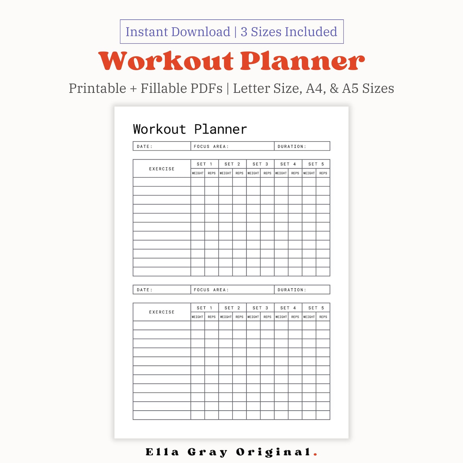 Workout Planner Editable PDF, Printable Fitness Tracker, Home Workout ...