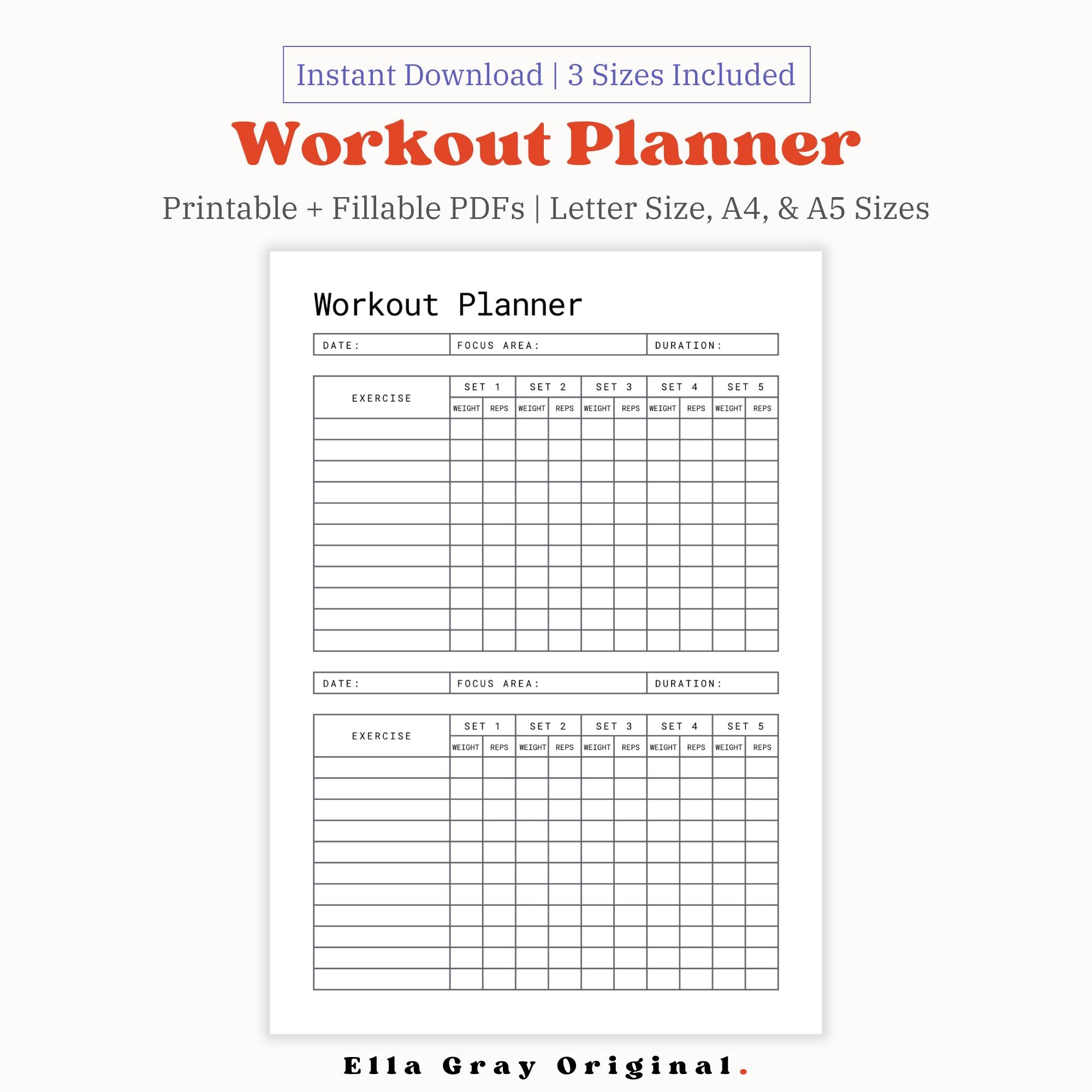Workout Planner Editable PDF, Printable Fitness Tracker, Home Workout ...