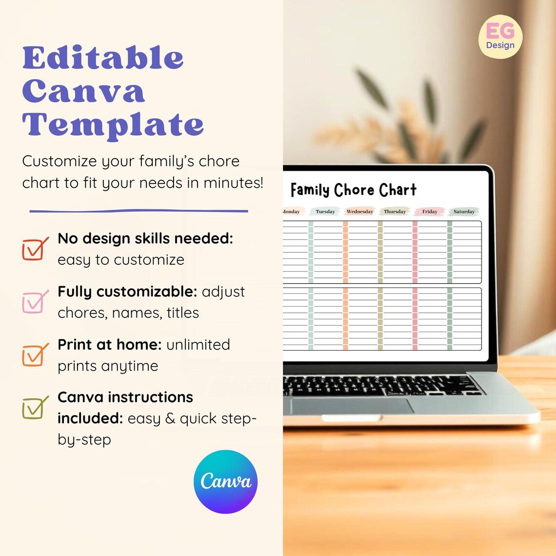 Editable Chore Chart, Printable Weekly Chore Schedule for Family, Kids ...
