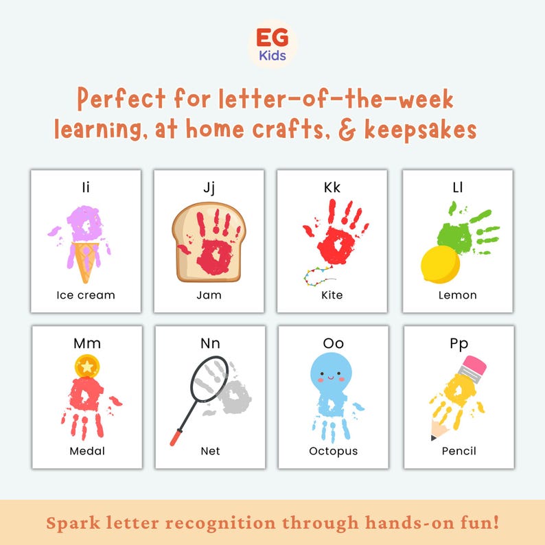 Alphabet Handprint Art Printable, ABC Handprint Craft Activity, Kids ...
