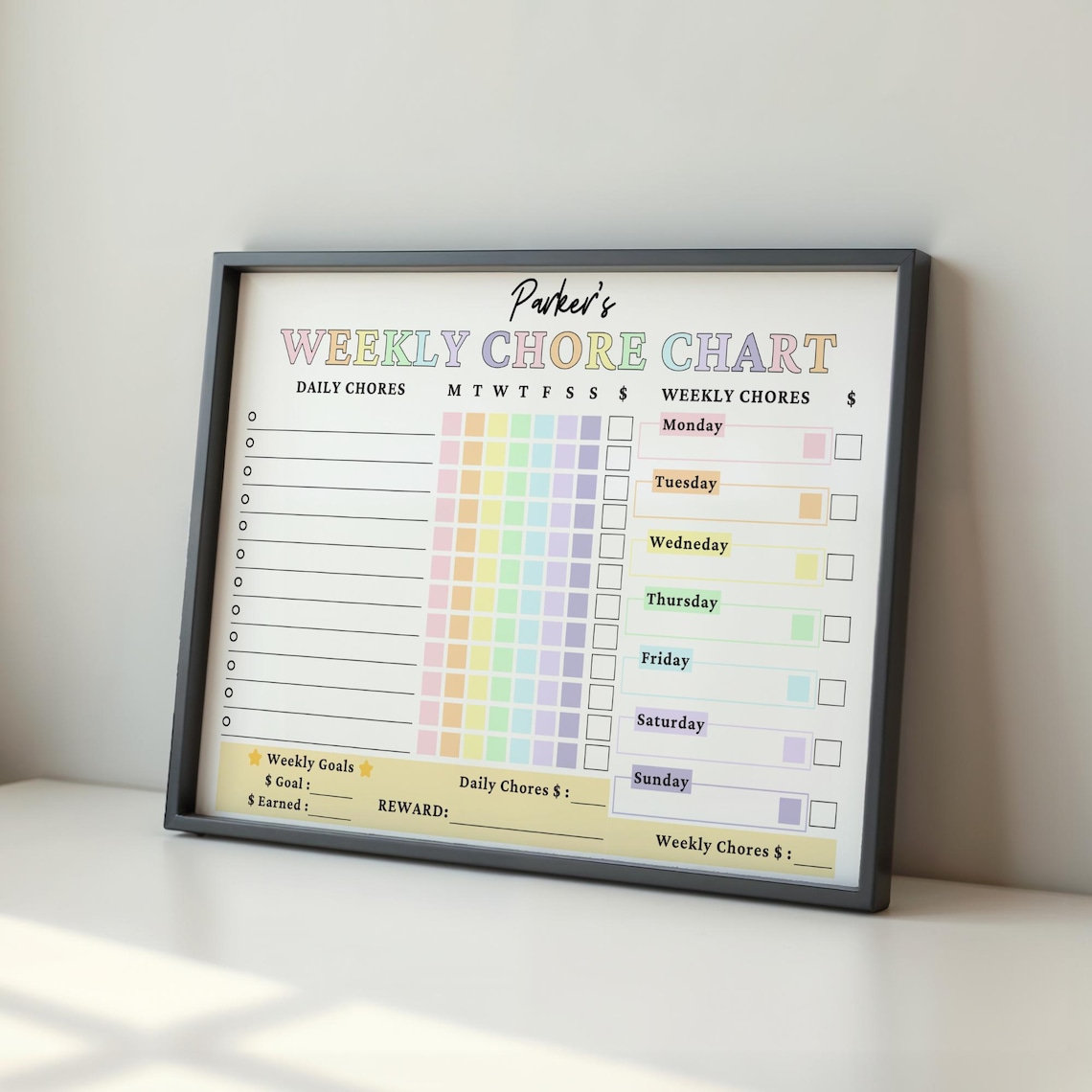 Editable Kids Chore Chart, Printable Reward Bucks, Children Weekly ...