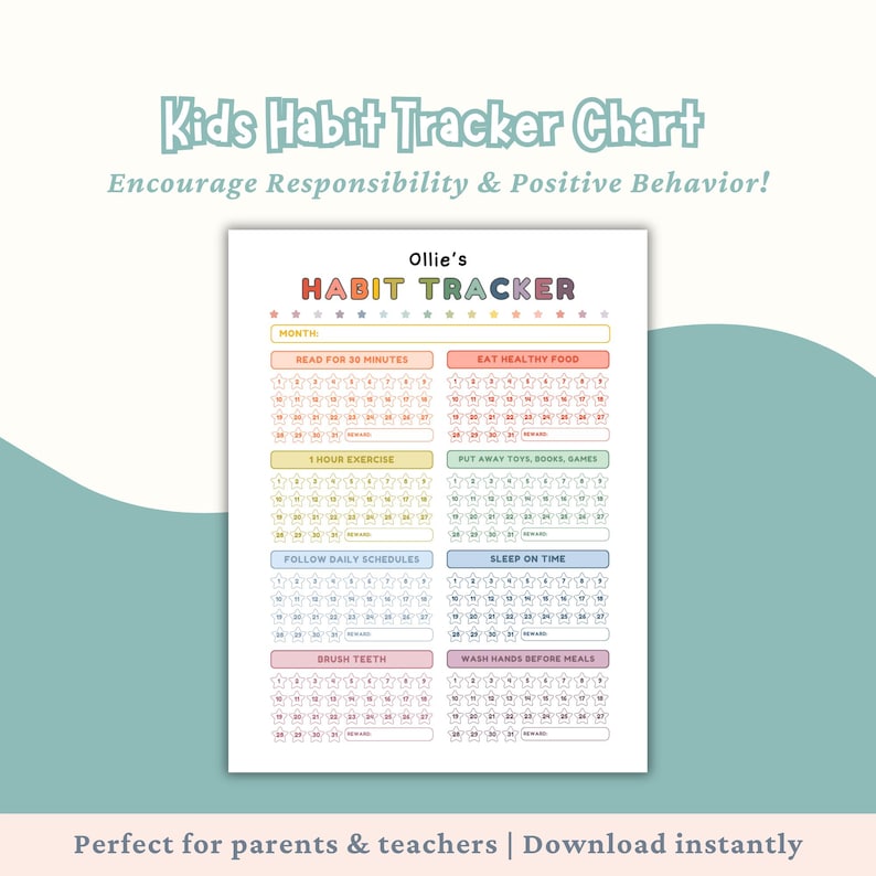 Kids Habit Tracker Template, Printable Routine Chart for Children ...