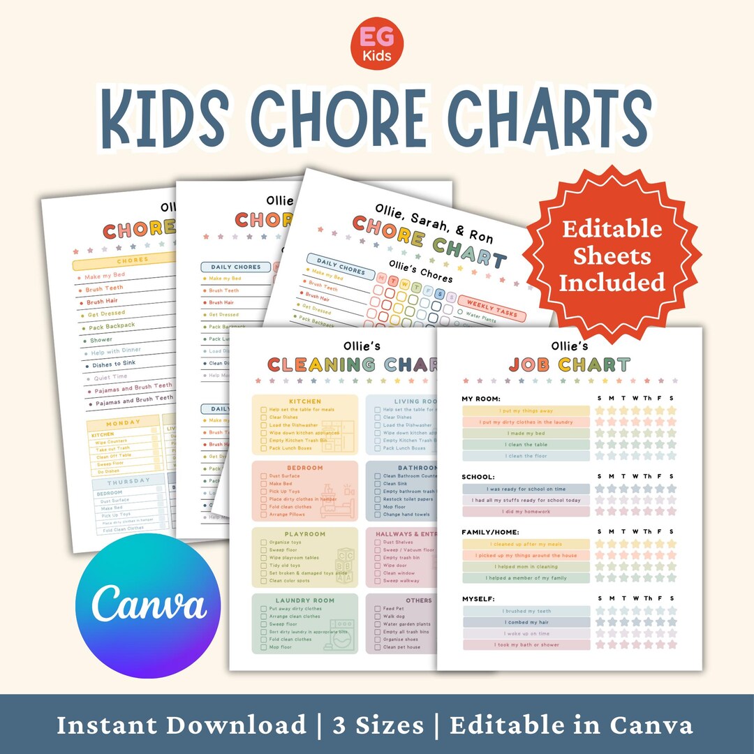 Kids Chore Charts Printable, Family Cleaning Checklists, Children ...