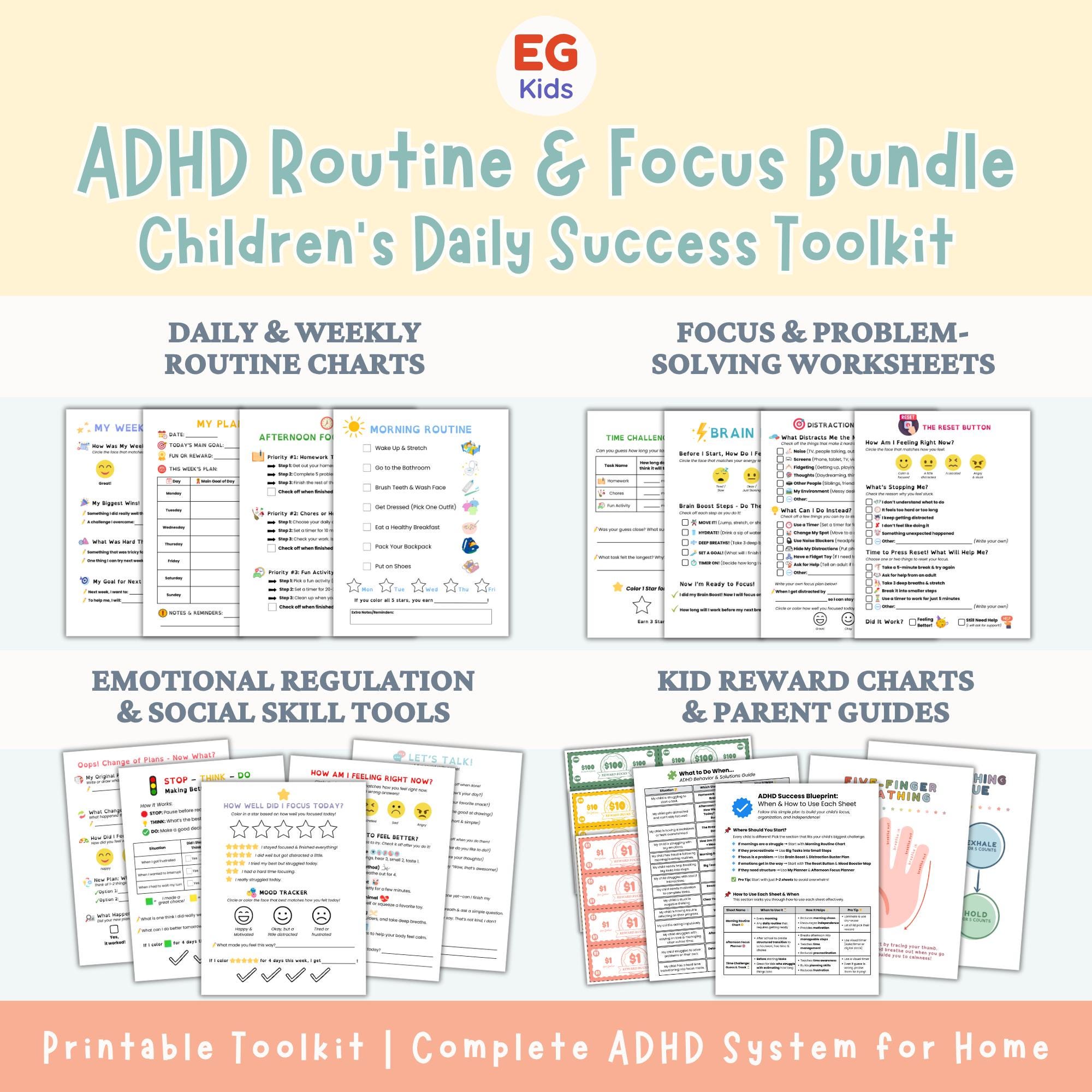 Kids ADHD Printable Tools, Children Routine Charts, Hyperactive ...